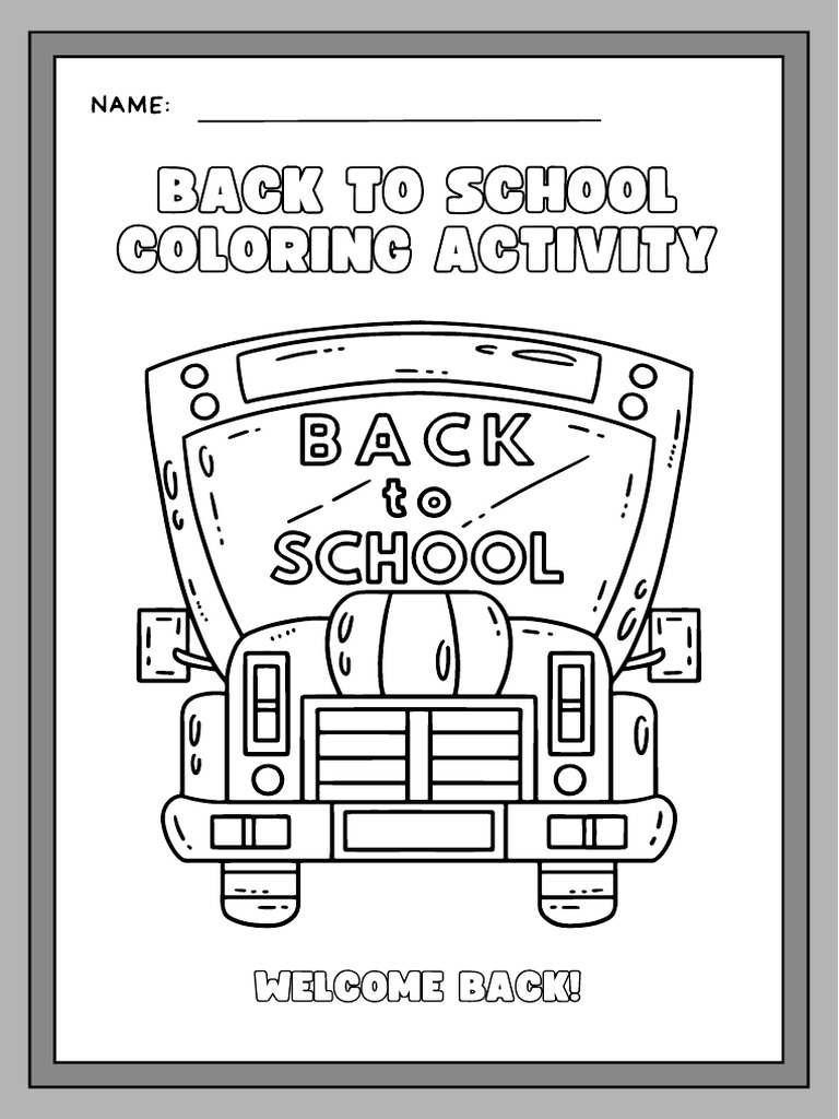 Back To School Coloring Activity Worksheet in Black and White Hand ...