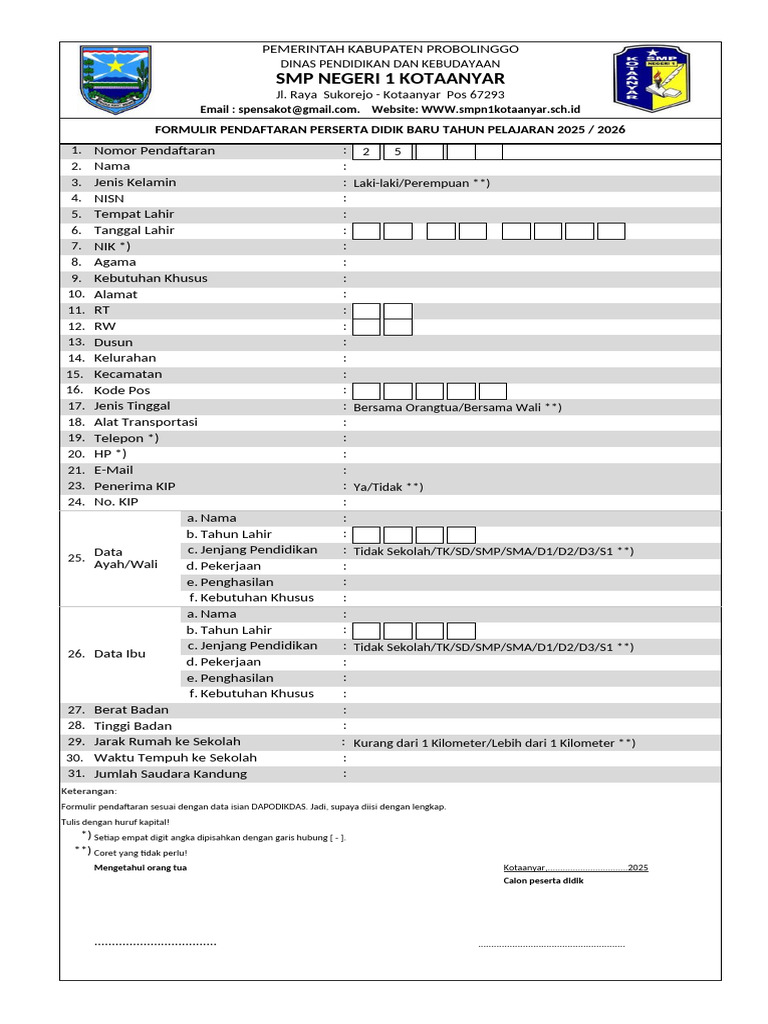Fotocopy Formulir PPDB 2025/2026 | PDF