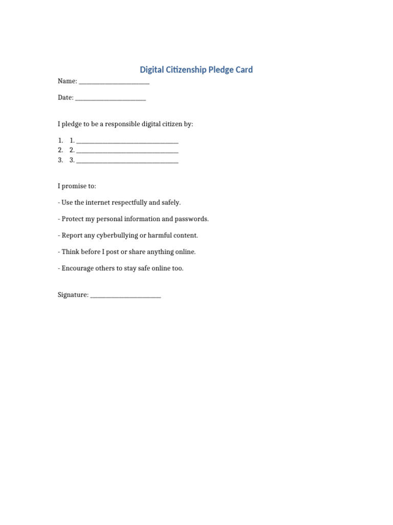 Digital Citizenship Pledge Card | PDF