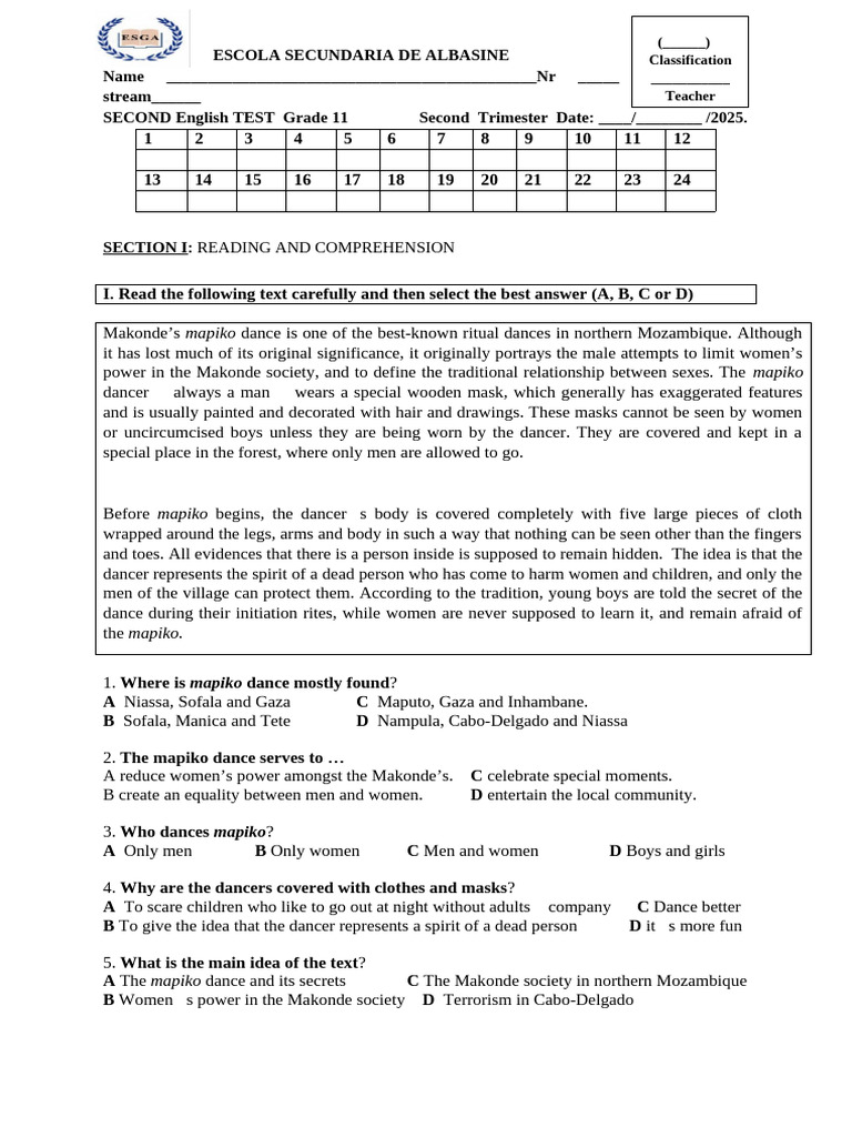 English As of Grade 11 IITri 25 | PDF | Dances | Mask