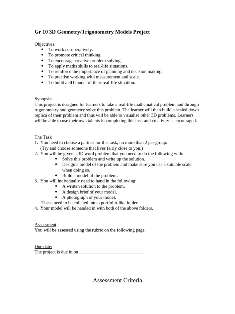 3D Geometry/Trigonometry Project Guide | PDF | Mathematics | Creativity