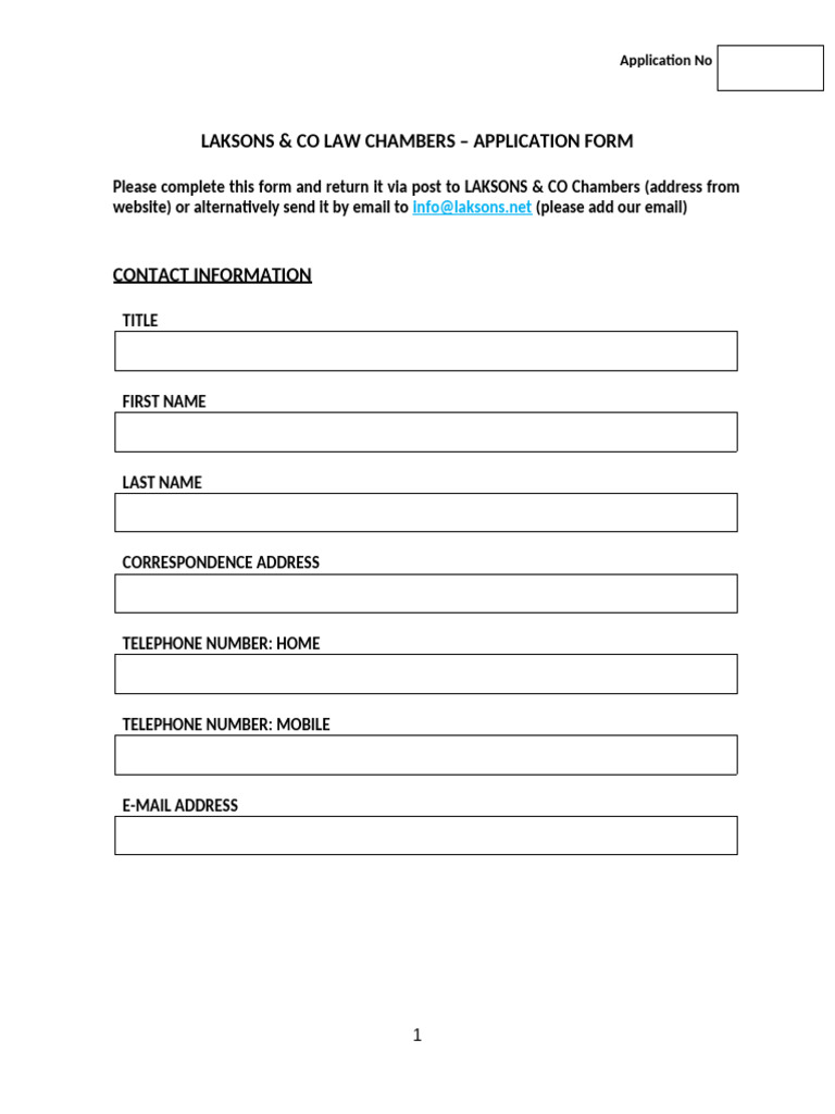 LAKSONS Co Application Form | PDF