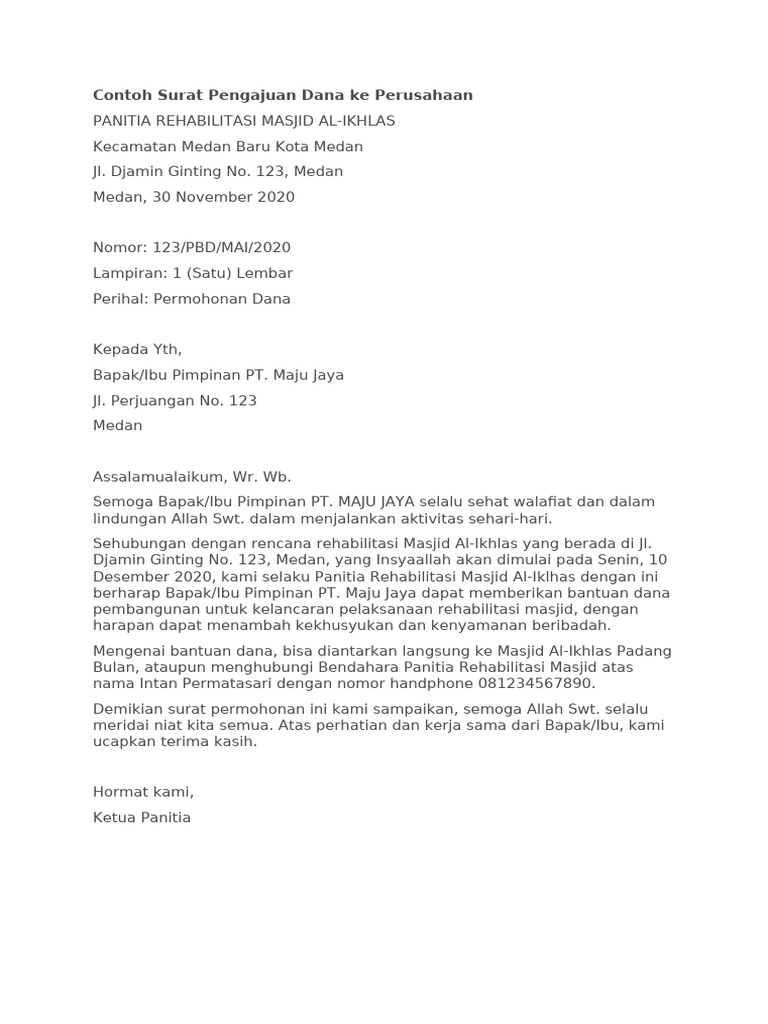 Contoh Surat Pengajuan Dana Ke Perusahaan | PDF