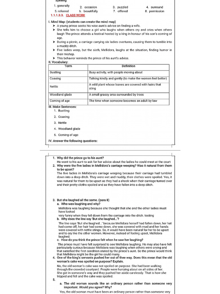 Grade-6 English Prose - 1 MELLIDORA | PDF