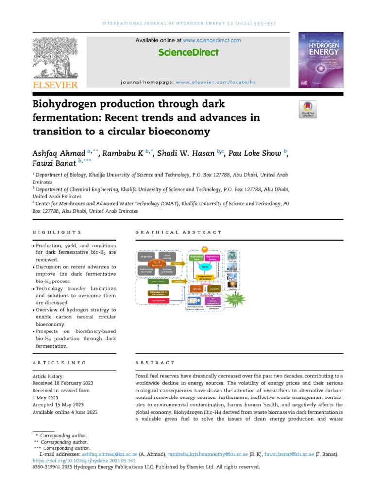 Biohydrogen Production Through Dark Fermentation - Recent Trends and Advances in Transition To A ...