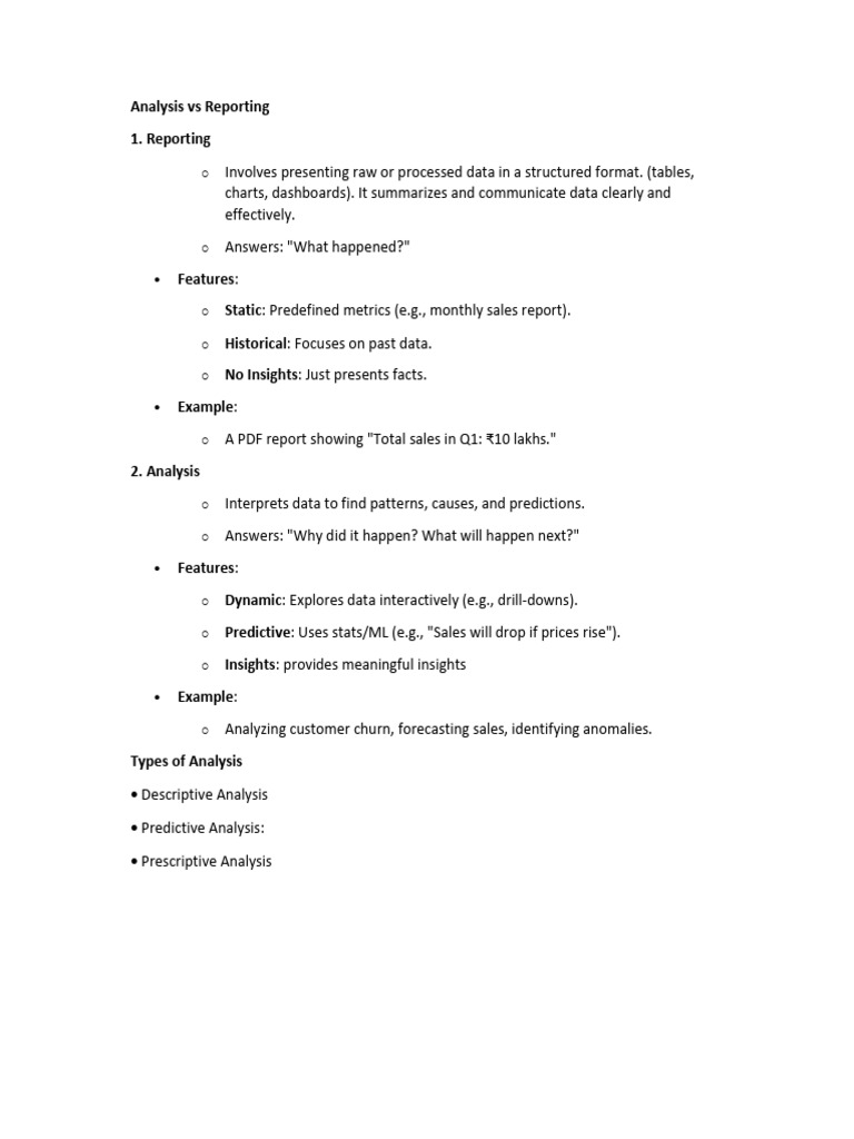 Reporting vs Analysis: Key Differences | PDF | Machine Learning ...