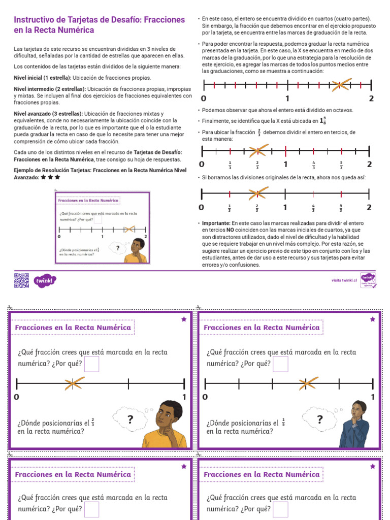 Tarjetas de Fracciones en la Recta Numérica | PDF