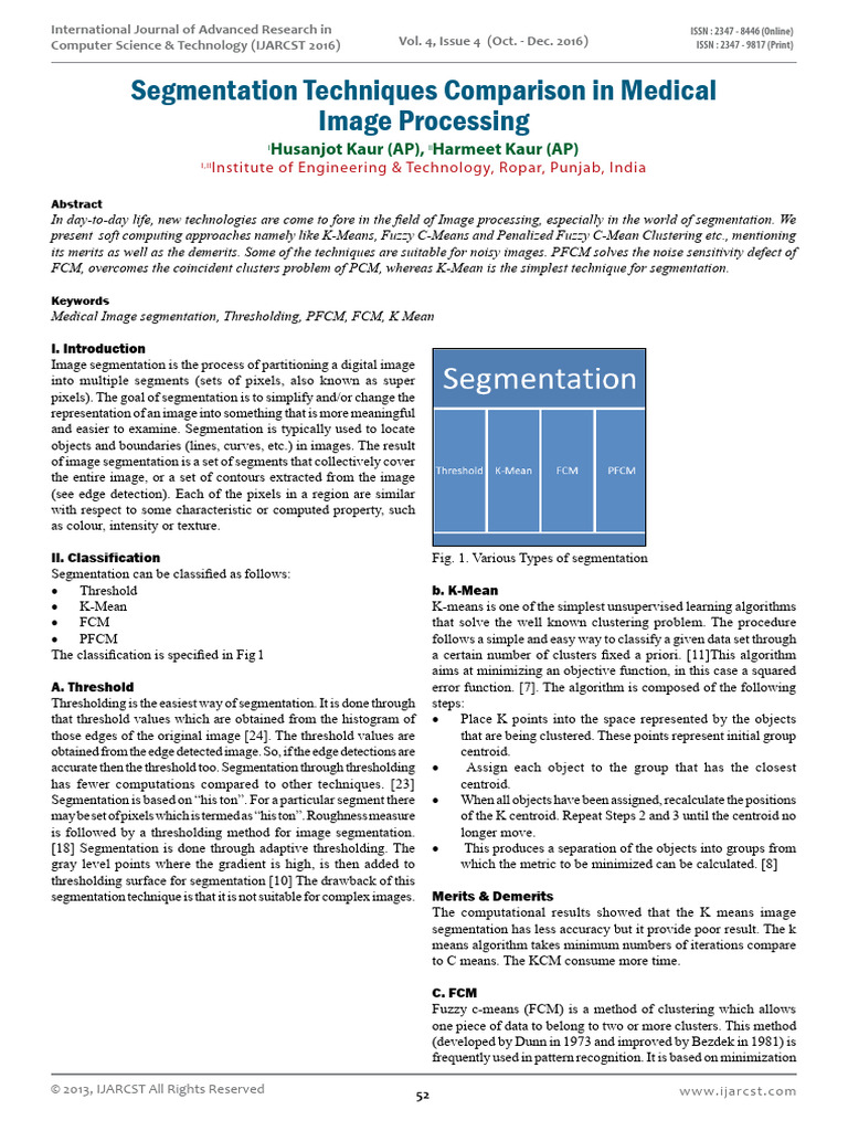 Segmentation Techniques Comparison in Medical | PDF | Image Segmentation | Cluster Analysis