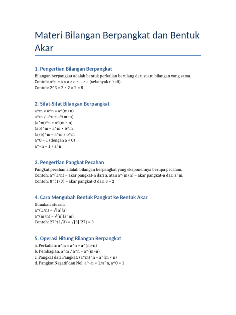 Materi Bilangan Berpangkat Dan Bentuk Akar | PDF