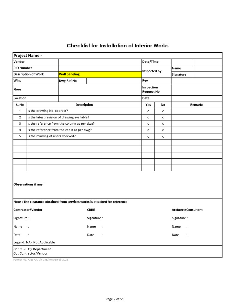 Interior Checklist - 54nos | PDF | Plywood | Lamination