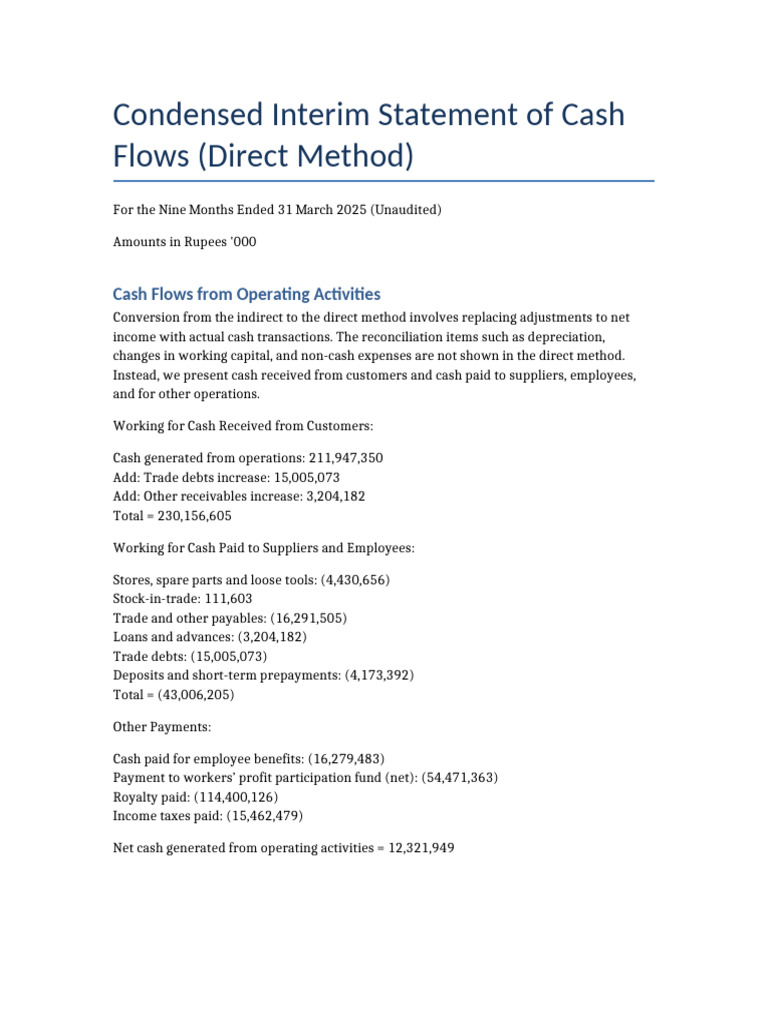 Direct Method Cashflow 2025 Working | PDF