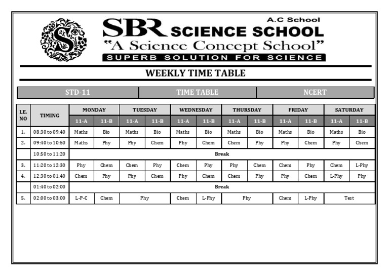 STD 11 Weekly Time Table 4 | PDF