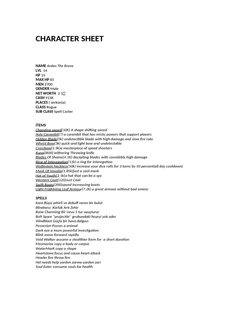 Character Sheet | PDF