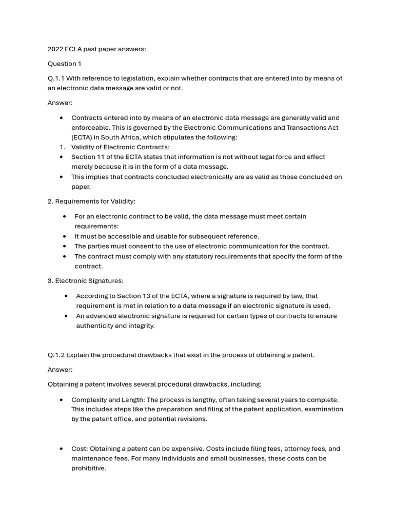 ECLA 2022 Past Paper Answers Overview | PDF | Trademark | Defamation