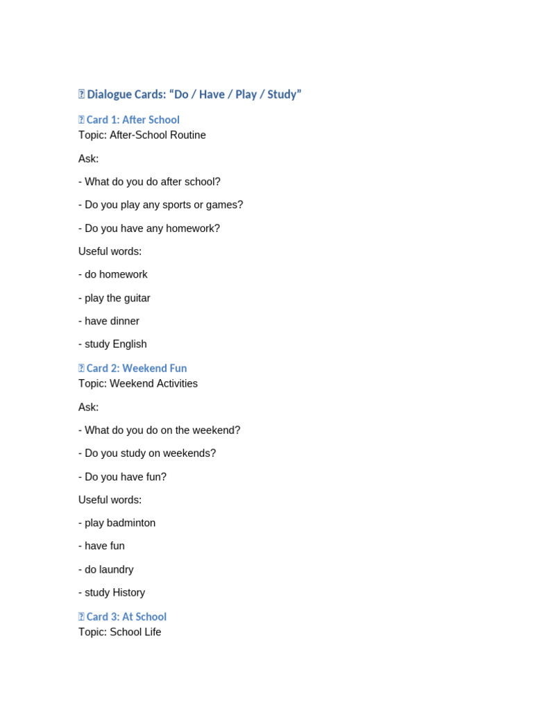 Dialogue Cards Do Have Play Study | PDF