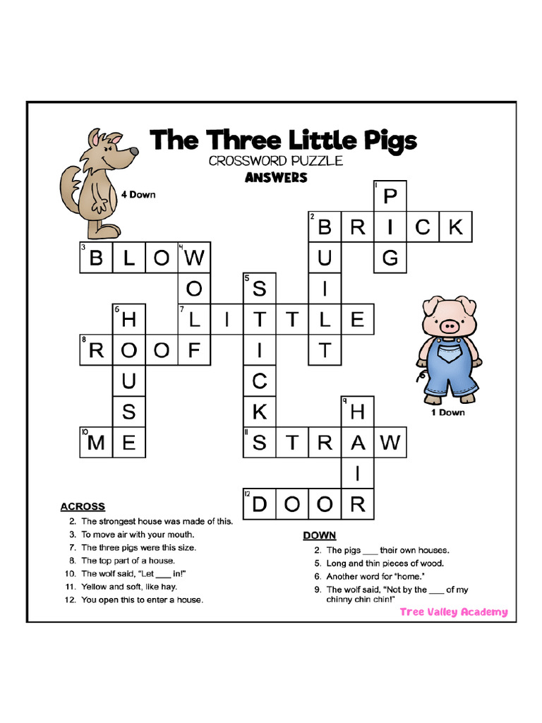 Three Little Pigs Crossword Answer Key - PNG | PDF