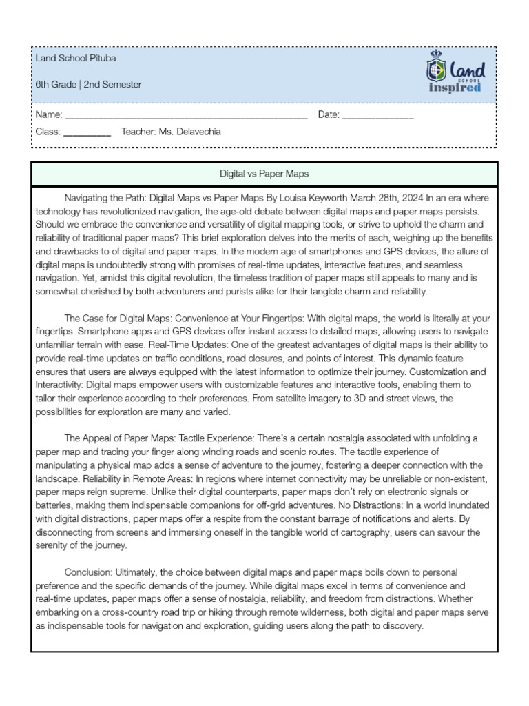6th - Eng - Digital Vs Paper Maps | PDF | Navigation | Map