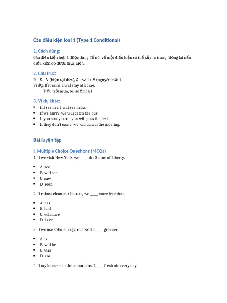 Type 1 Conditionals Practice | PDF