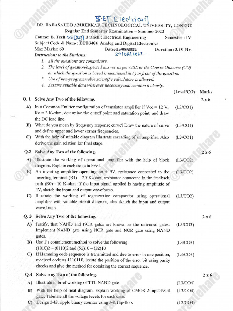 Analog & Digital Electronics ALL PYQ (Pran Tehare) - 1 | PDF | Logic Gate | Electronic Circuits