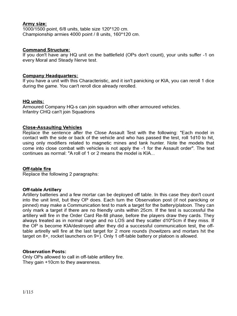 Army Command and Unit Rules Guide | PDF | Platoon | Tanks