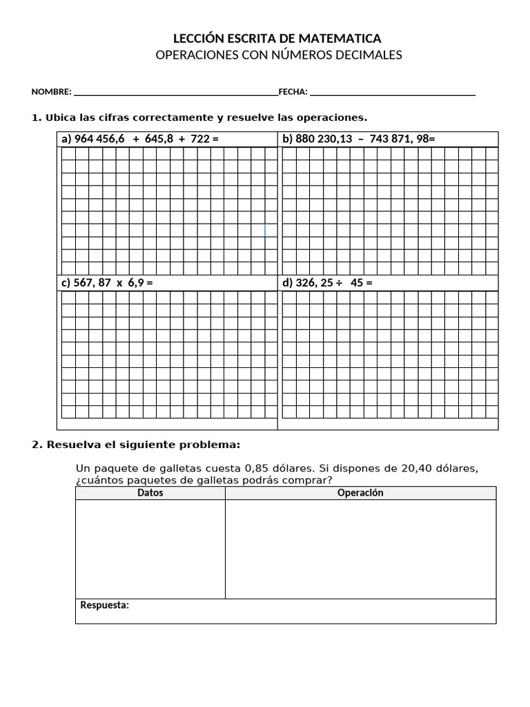 Opercaciones Con Decimales | PDF