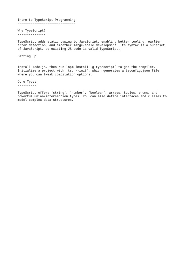 "Intro To TypeScript Programming | PDF