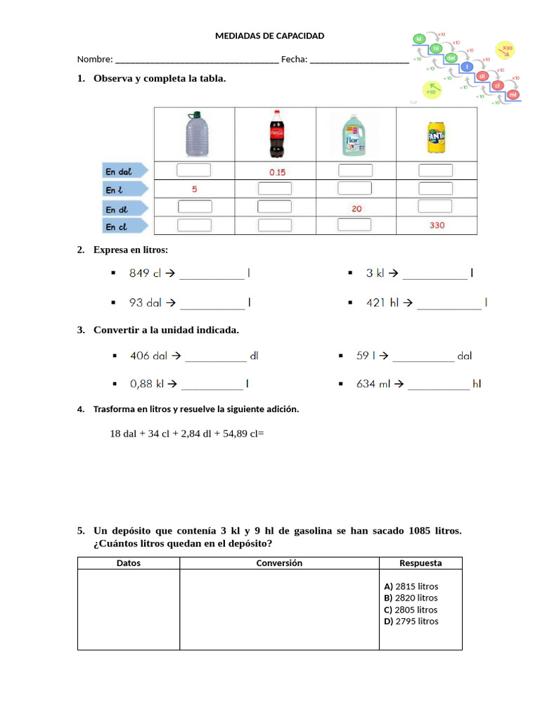 Mediadas de Capacidad | PDF | Litro | Cantidad