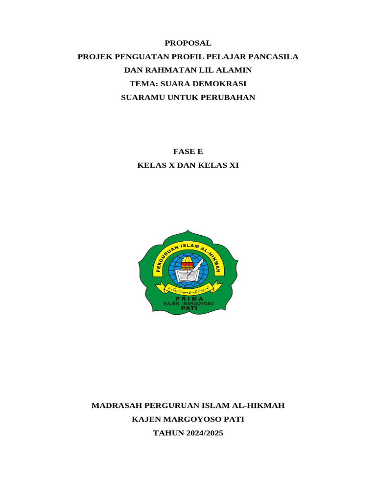 PROPOSAL KEGIATAN P5 PPRA Kelas X Dan XI Suara Demokrasi | PDF