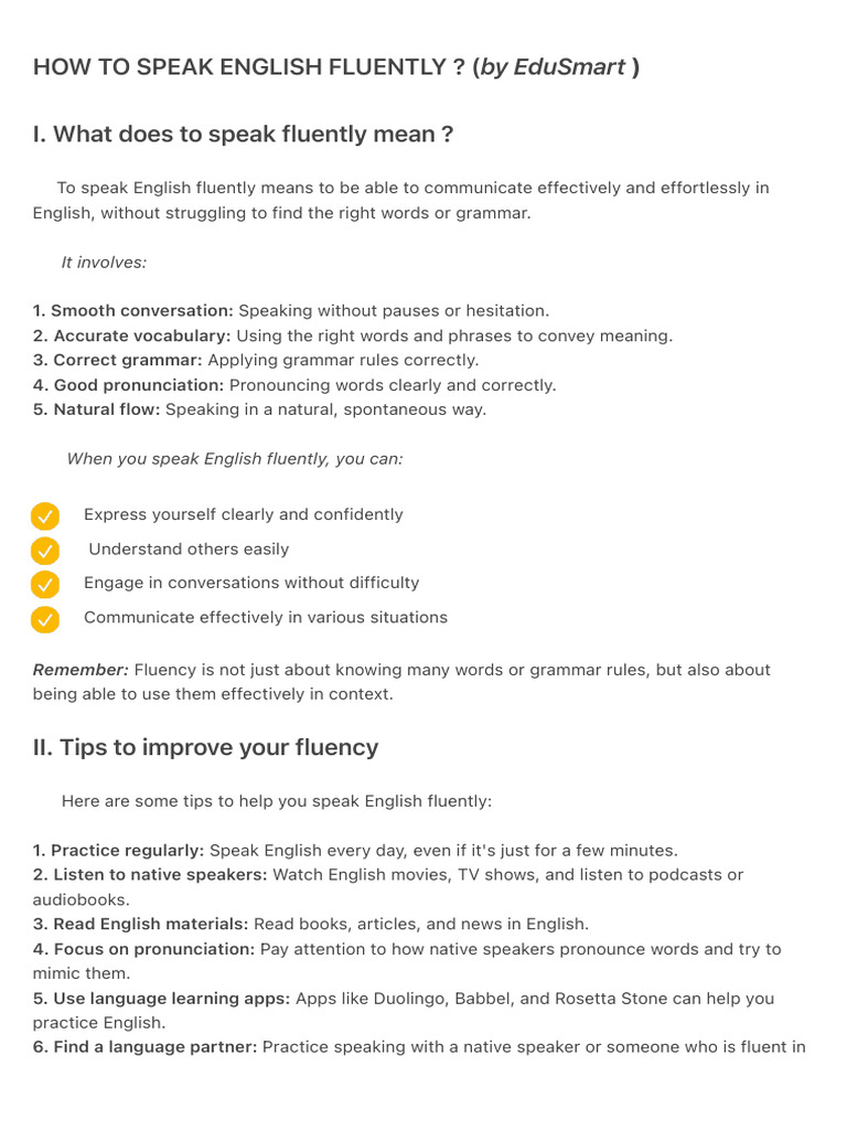 Tips for Speaking English Fluently | PDF