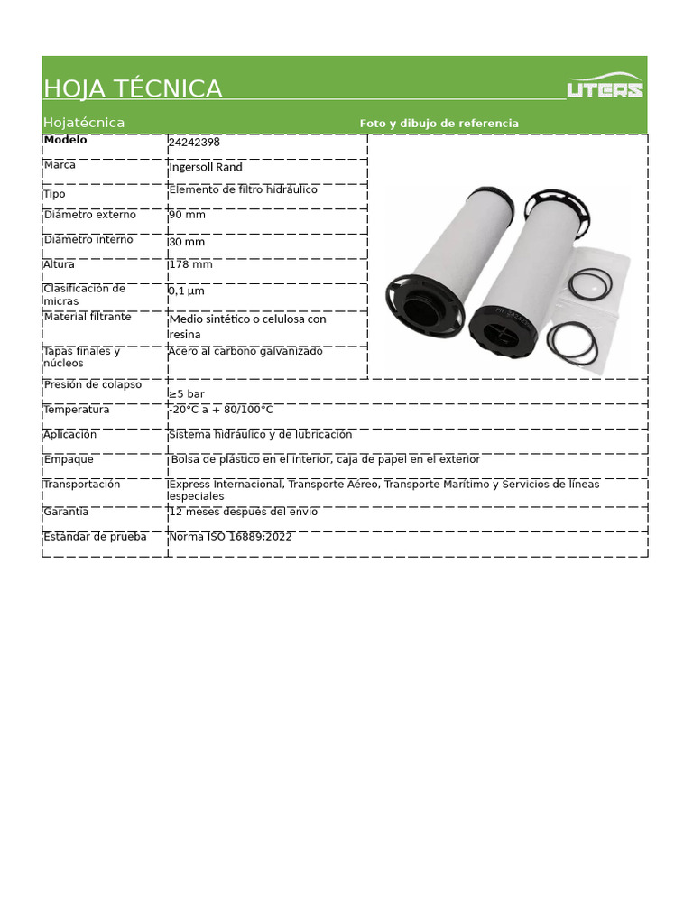 Filtro Hidráulico Ingersoll Rand 24242398 | PDF