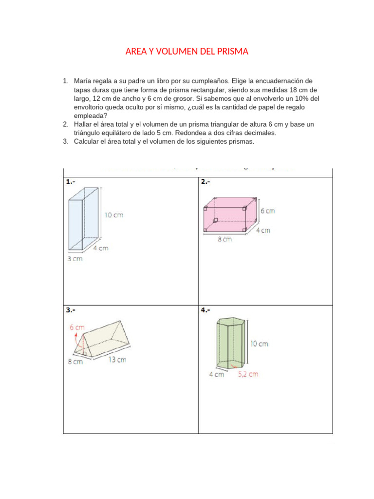 Area y Volumen Del Prisma | PDF