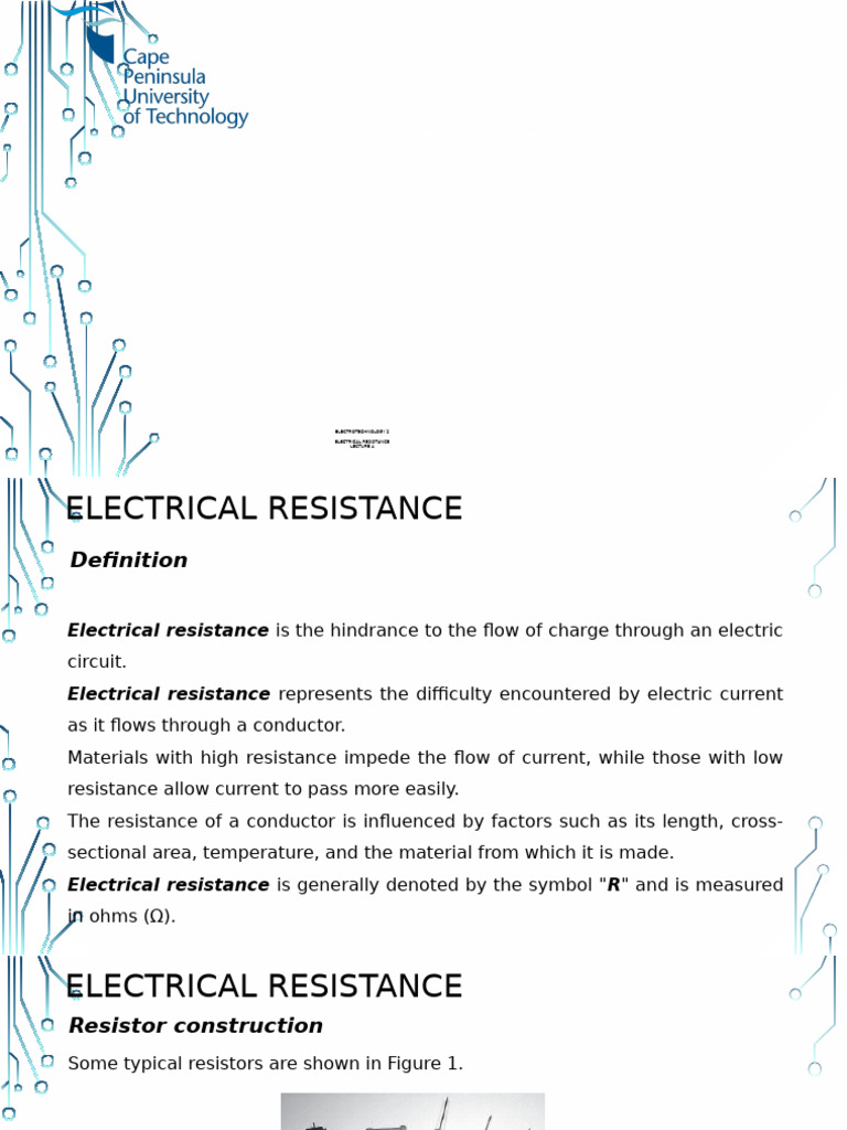 ELC260S Lecture 4 - Electrical Resistance | PDF | Electrical Resistivity And Conductivity | Resistor