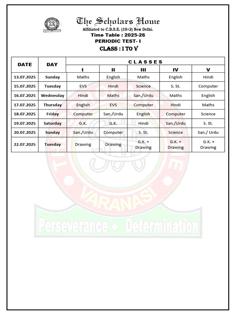 Periodic Test Schedule 2025 | PDF