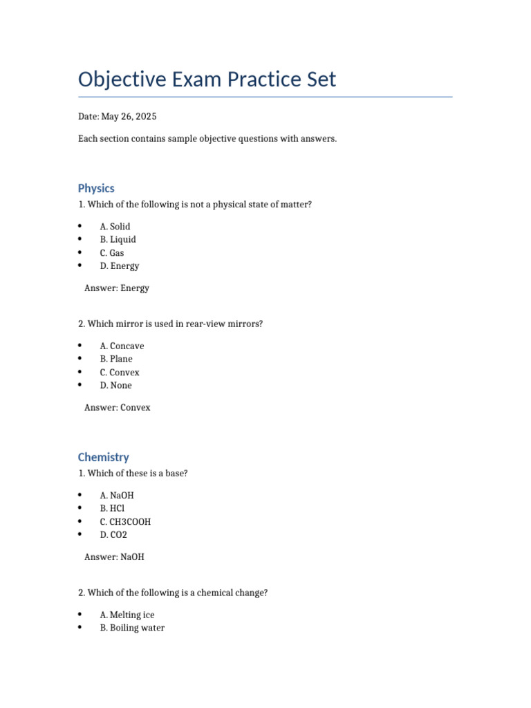 Objective Exam Practice Set | PDF