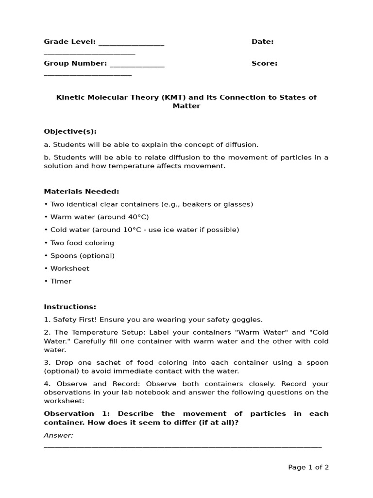 Kinetic Molecular Theory (KMT) and Its Connection To States of | PDF ...