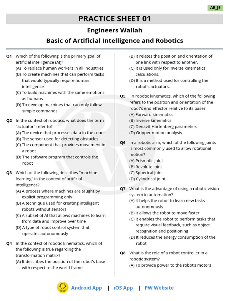Basics of Artificial Intelligence and Robotics: Practice Sheet 01 | PDF | Artificial ...