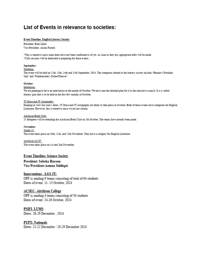 Out of School Events | PDF