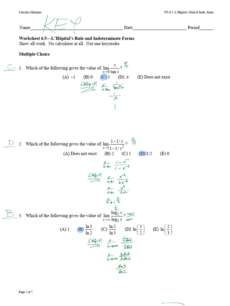 L'Hôpital's Rule Worksheet | PDF | Chess Theory | Chess