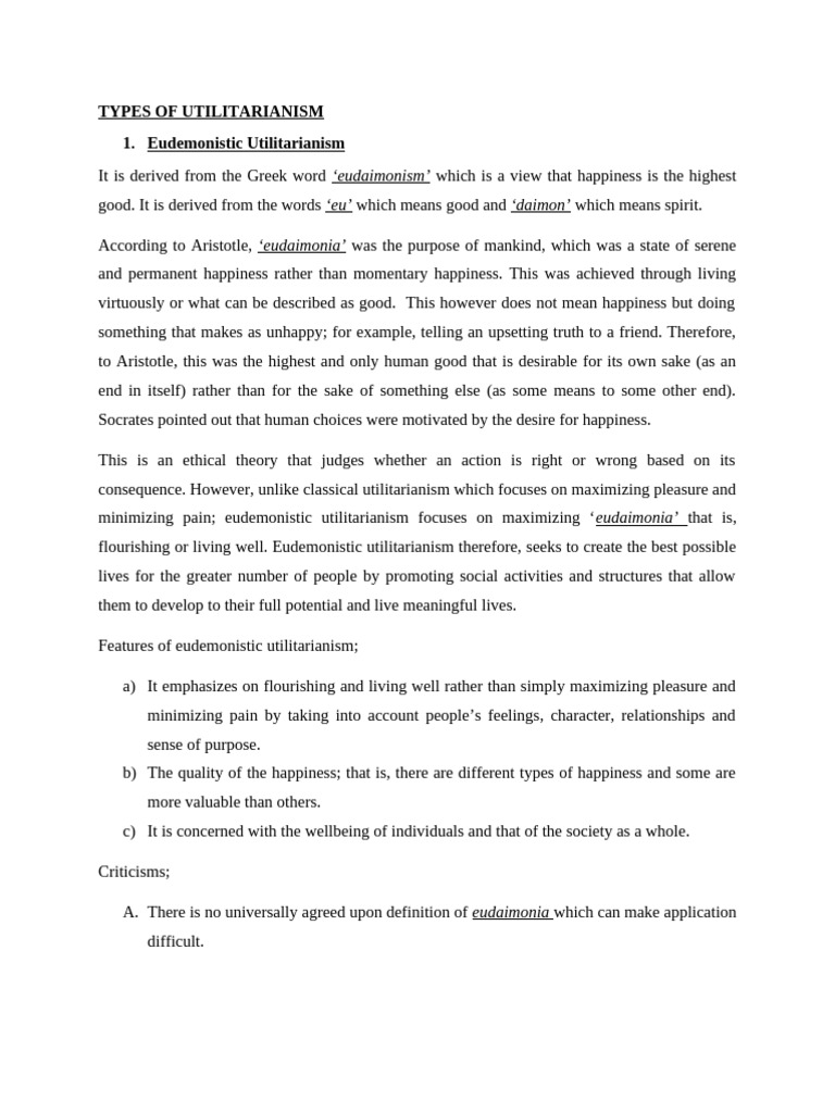 Types of Utilitarianism | PDF | Pleasure | Hedonism