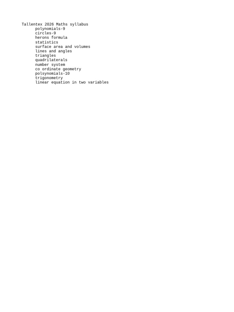 Tallentex 2026 Maths Syllabus | PDF