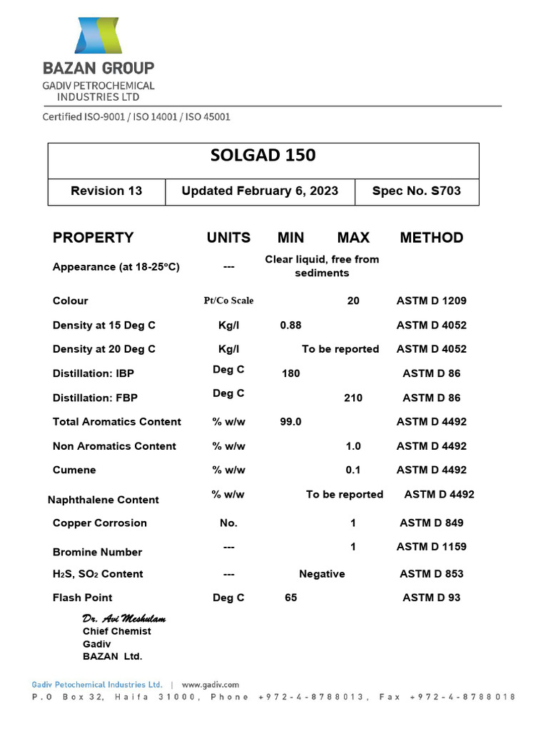SOLGAD 150 Specifications Summary | PDF