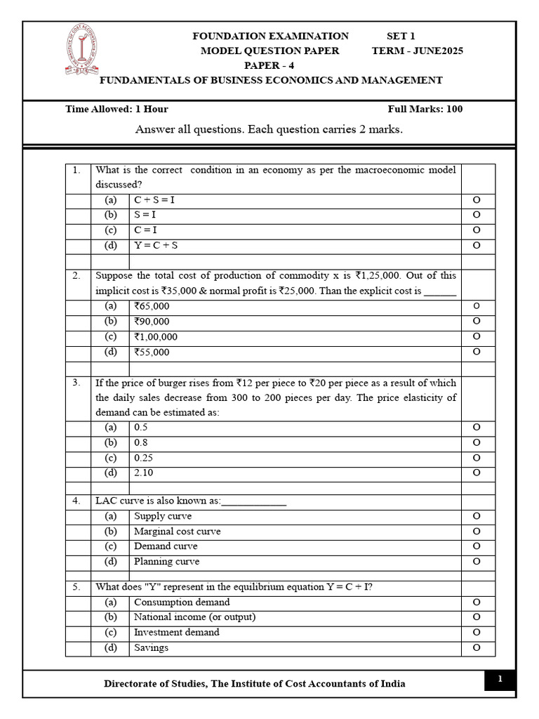 Model Question Paper: Business Economics | PDF | Monopoly | Money Supply