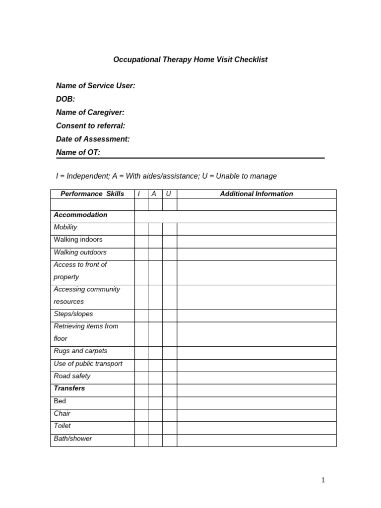 Occupational Therapy Home Visit Checklist | PDF