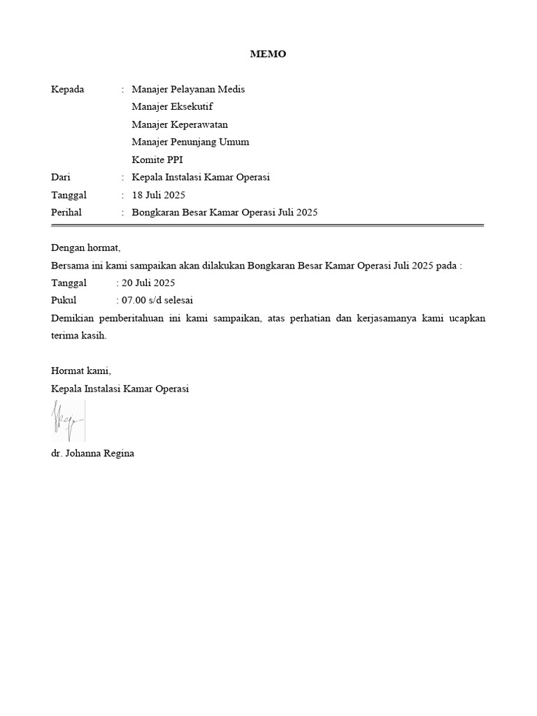 Memo Bongkaran Juli 2025 | PDF