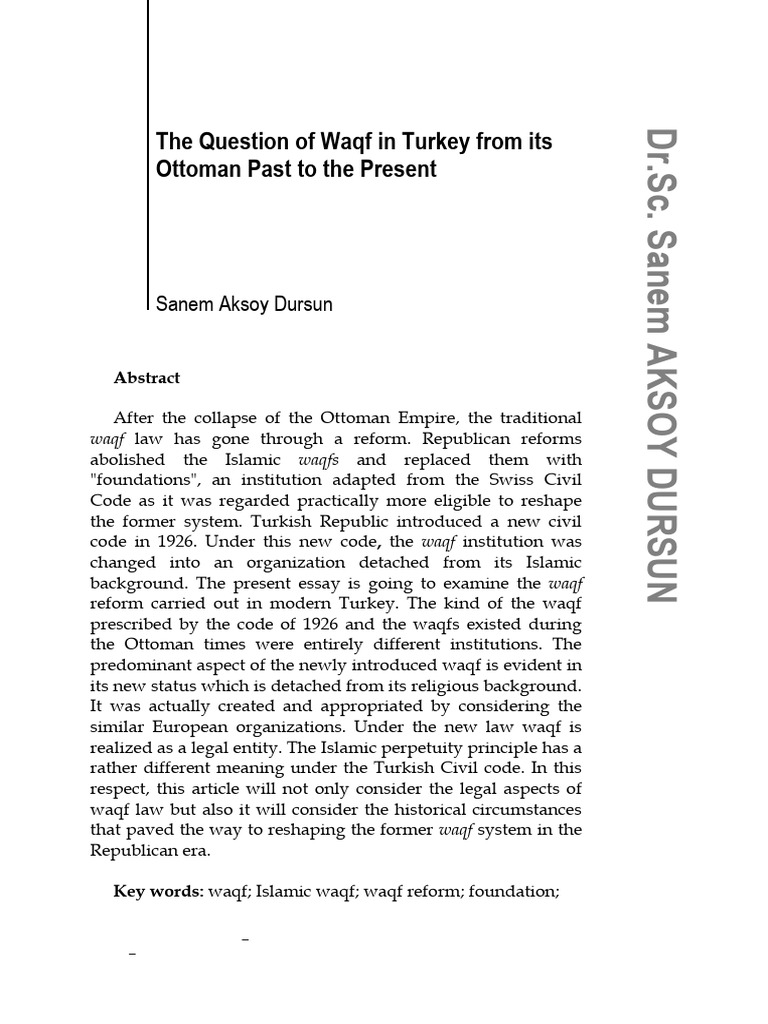 Waqf Reform in Modern Turkey Explained | PDF | Ottoman Empire | Property