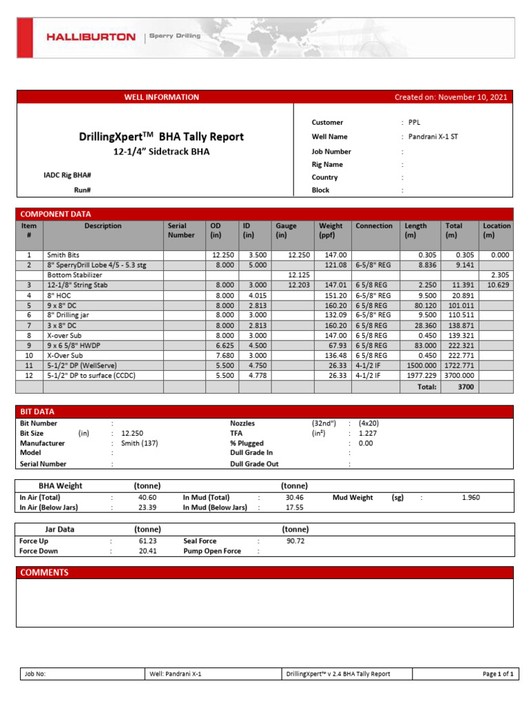 Pandrani X-1ST 12.25 Bha Report | PDF