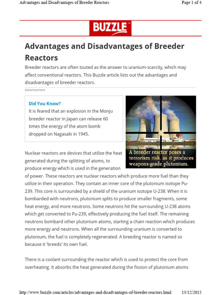 Breeder Reactors: Pros and Cons Explained | PDF | Nuclear Reactor ...