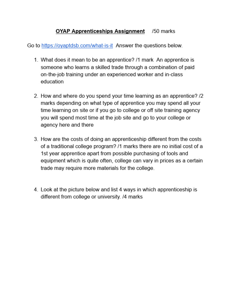 P 14 OYAP Apprenticeships Assignment | PDF | Apprenticeship