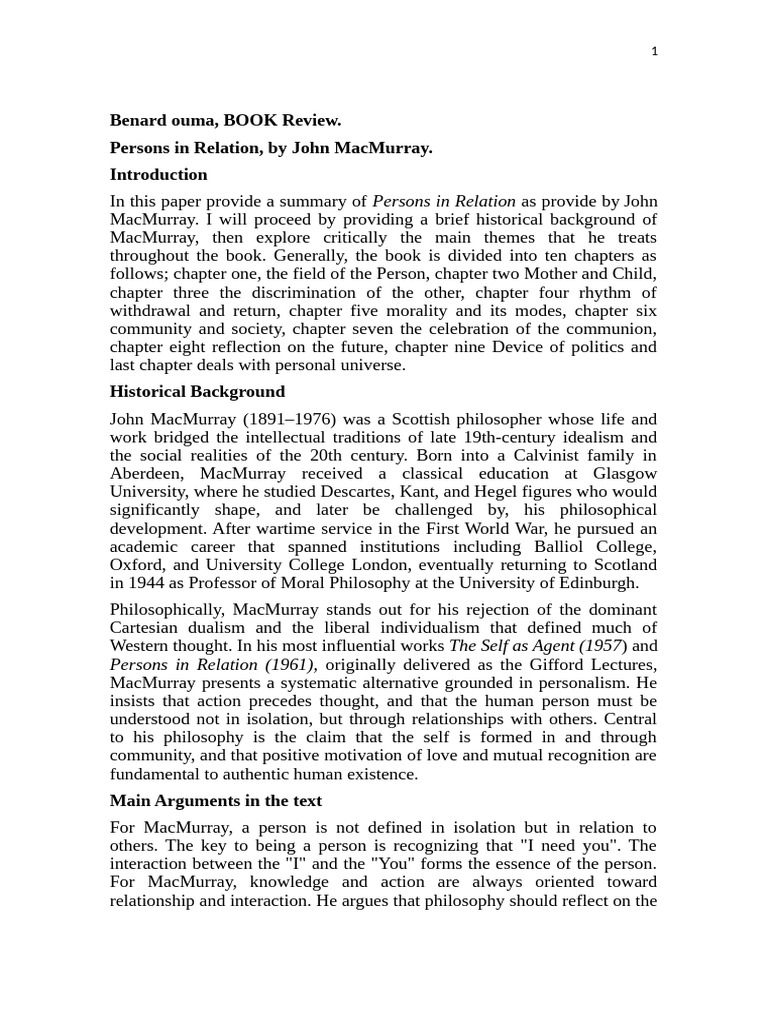 Review of John MacMurray's Philosophy | PDF | Behavioural Sciences