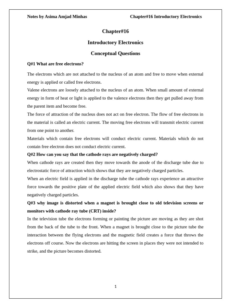 Chapter 16 Comprehensive Questions | PDF | Electron | Vacuum Tube